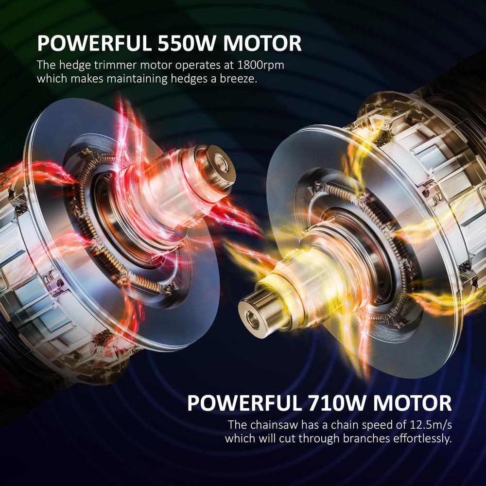 NETTA 2 in 1 Pole Long Reach Hedge Timmer and Chainsaw 710W with Exten